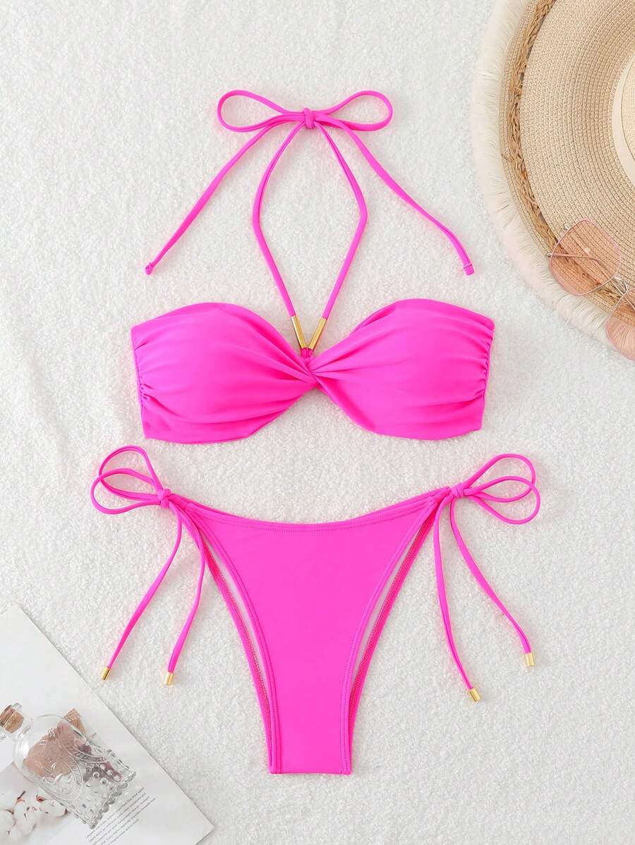 Swim Mod Women Holiday Beach Minimalist Solid Color Swimwear Set For ...