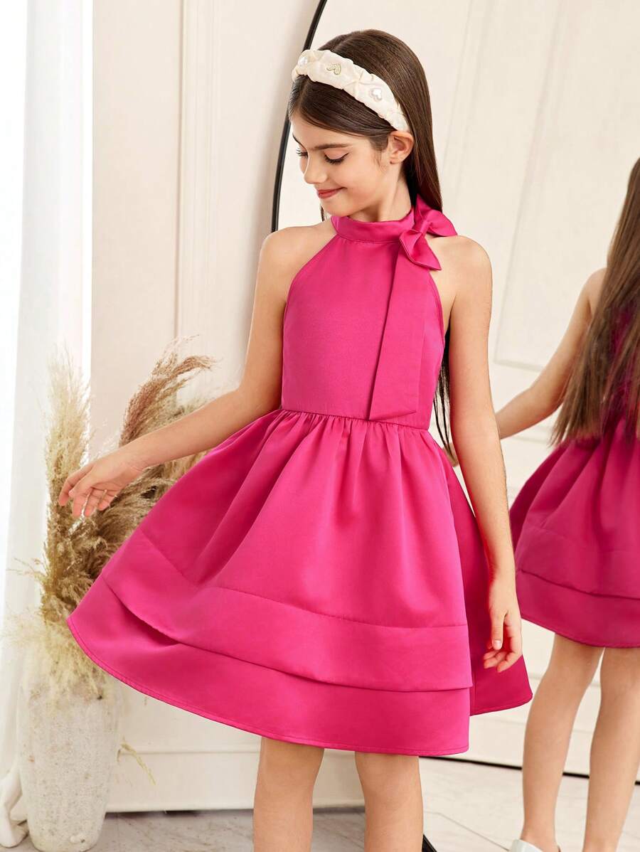 SHEIN Tween Girls' Spring/Summer Plain Sleeveless Halter Neck Chiffon ...