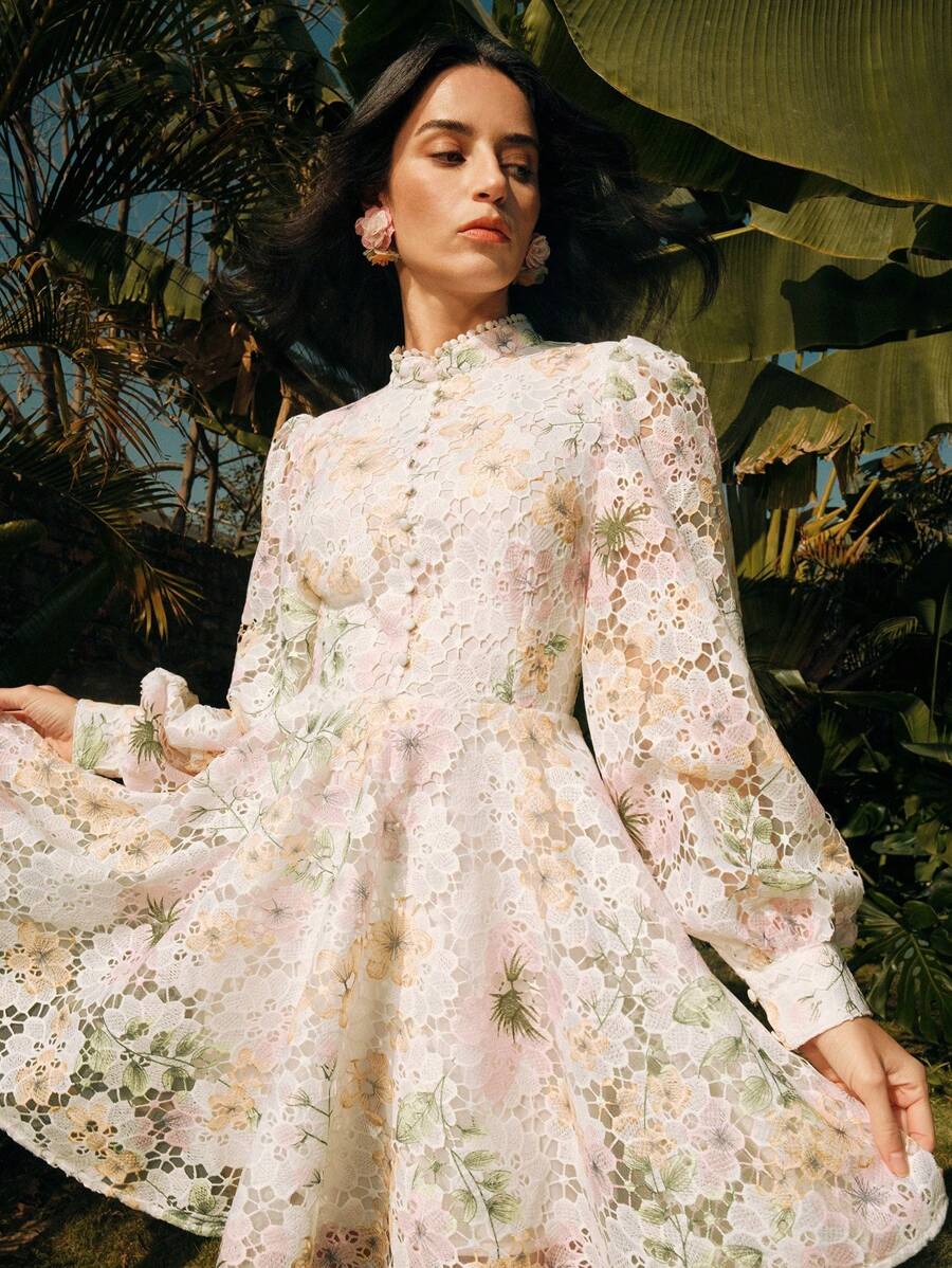 Anewsta Elegant Floral Embroidery Mini Dress, Chic Ladies Spring/Summer | SHEIN USA