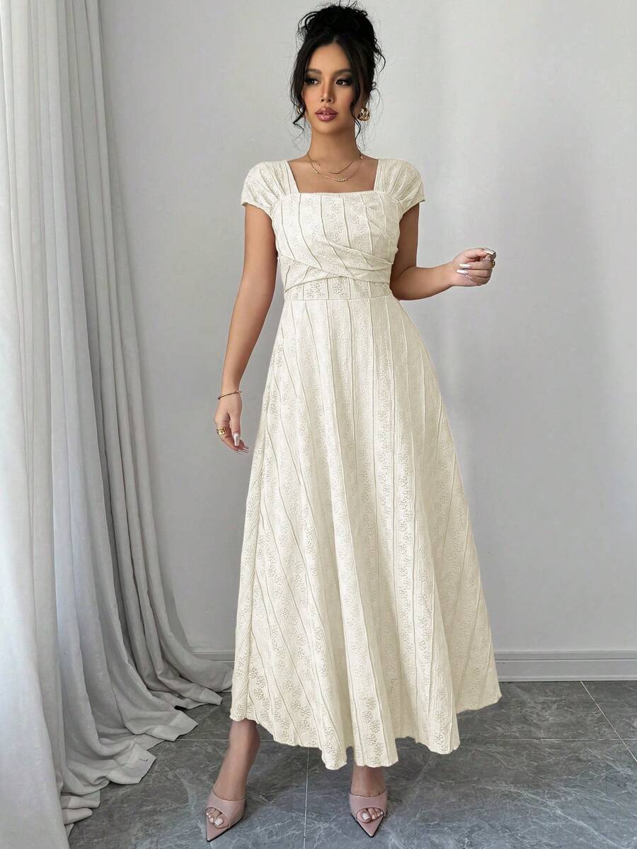 Mulvari Women Square Neck Flare Sleeve Maxi Elegant Dress | SHEIN USA