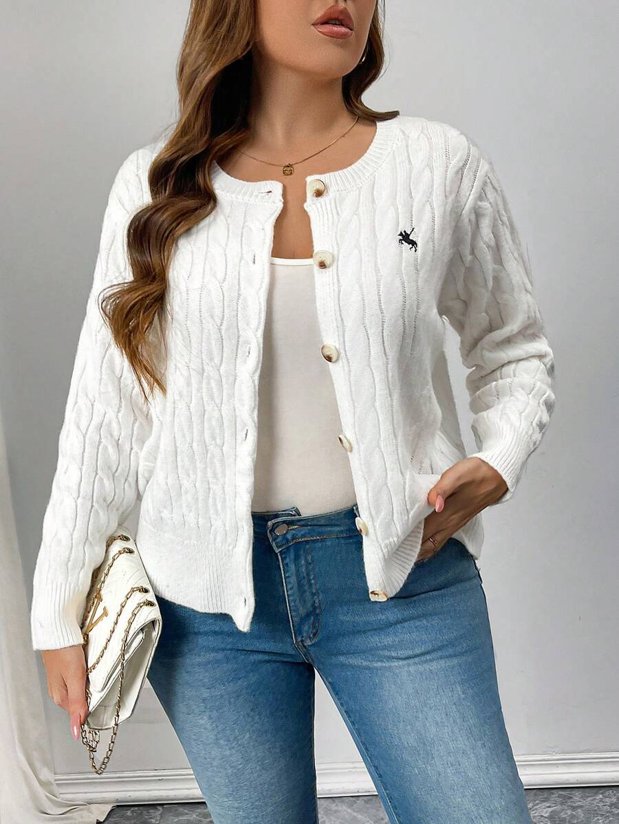 SHEIN Franclia Plus Size Women Solid Color Round Neck Cable Twist Front ...