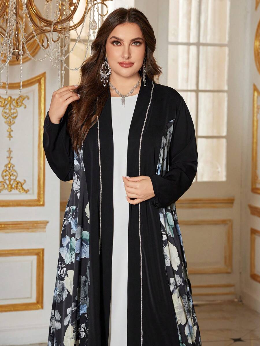 SHEIN Najma Plus Size Middle East Patchwork Jacquard Arabic Robe Jacket ...