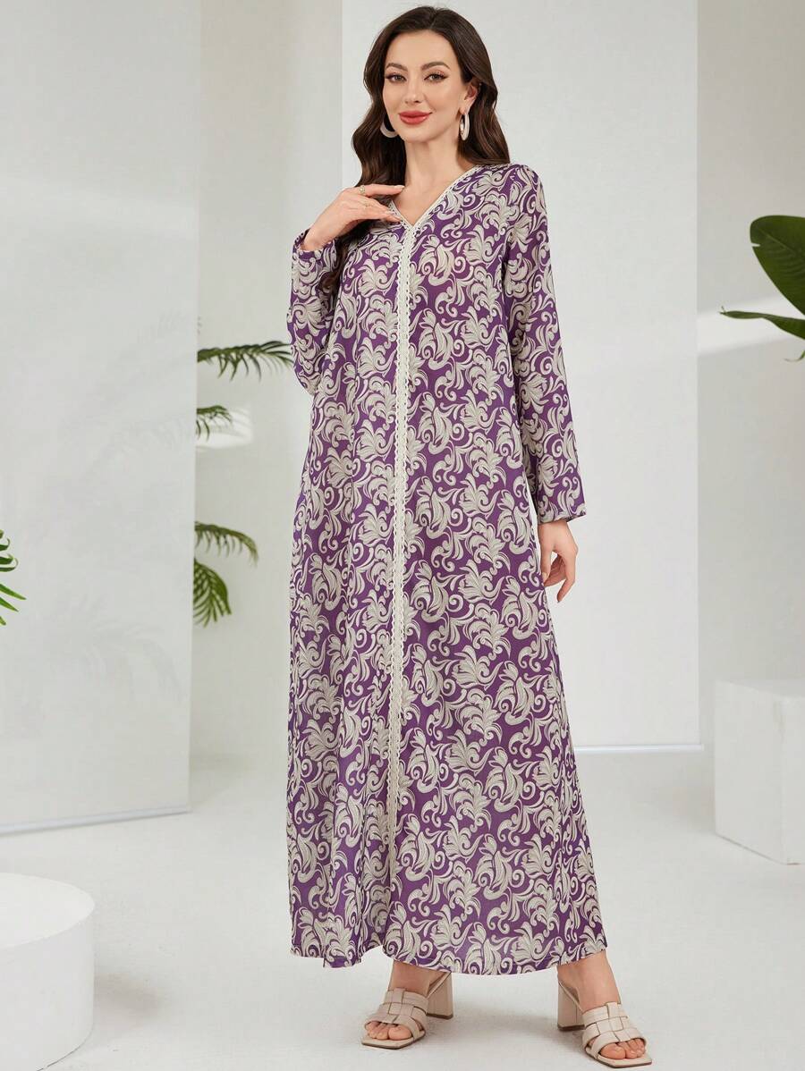 SHEIN Najma /Arabic Style 2025 New Floral Print Casual Long Dress For Women, Spring/Summer for ...