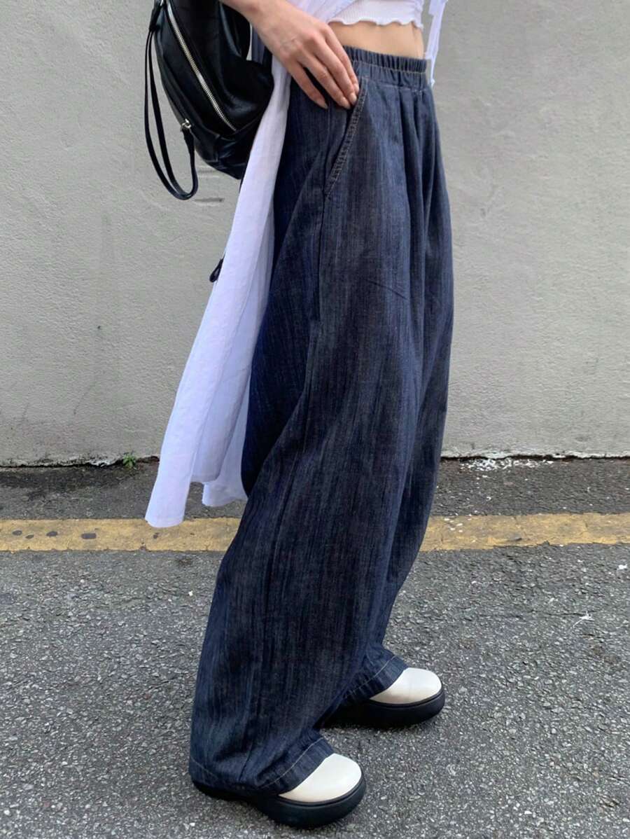 DAZY Pantalones vaqueros de cintura elástica, con pernera ancha y corte ...