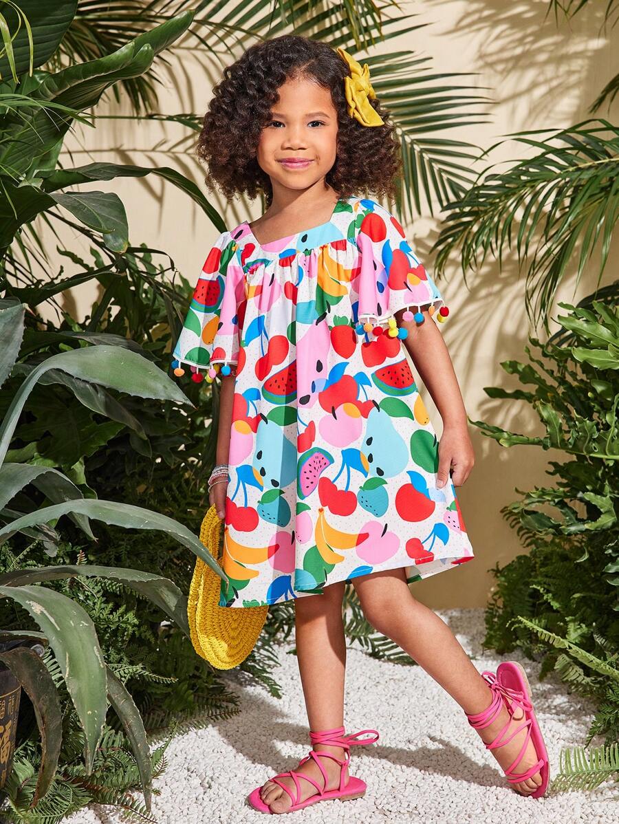 Young Girl Ditsy Floral Fringe Trim Fitted Mini Dress | SHEIN UK