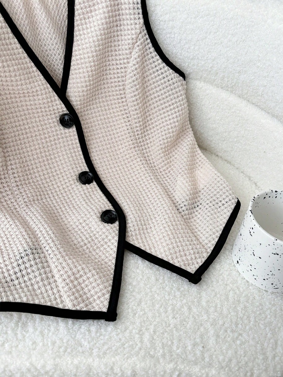 SHEIN LUNE Beige Textured Color-Blocking Vest Style Casual Blazer Old ...