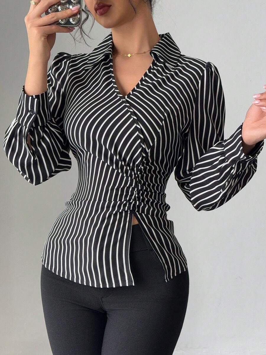 SHEIN Lunessa 2024 New Women's Sexy V-Neck Ruched Waist Design Blouse ...