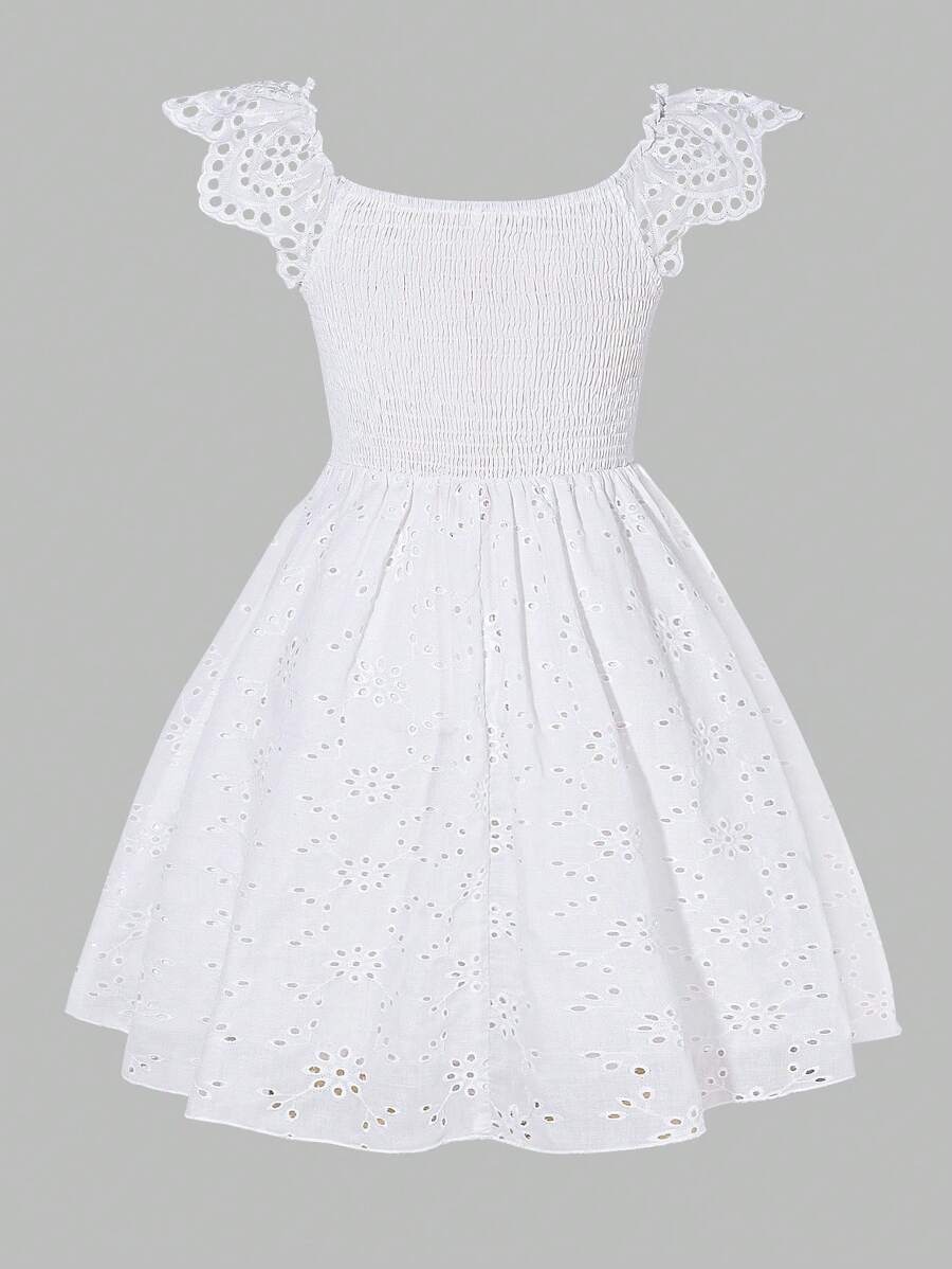 Tween Girls Ruffles Sleeve Mid-Length White Cinched Waist Dress, Summer ...