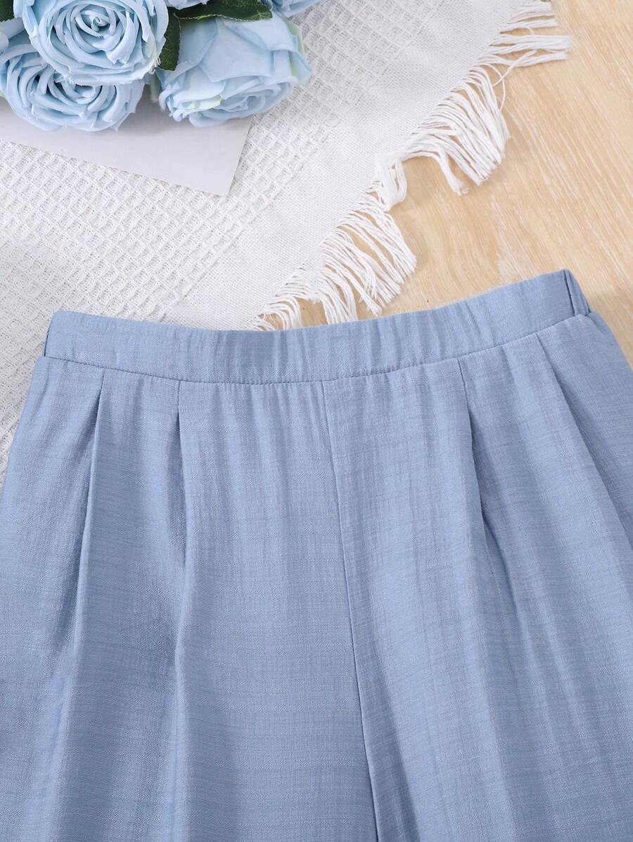 Tween Girls Daily Casual Minimalist Solid Color Short Sleeve Top And ...