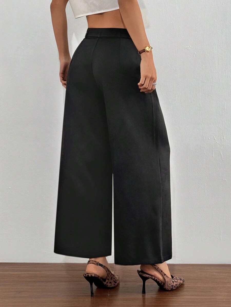 SHEIN EZwear Women Old Money Style Black Woven Culotte Pants With Belt ...