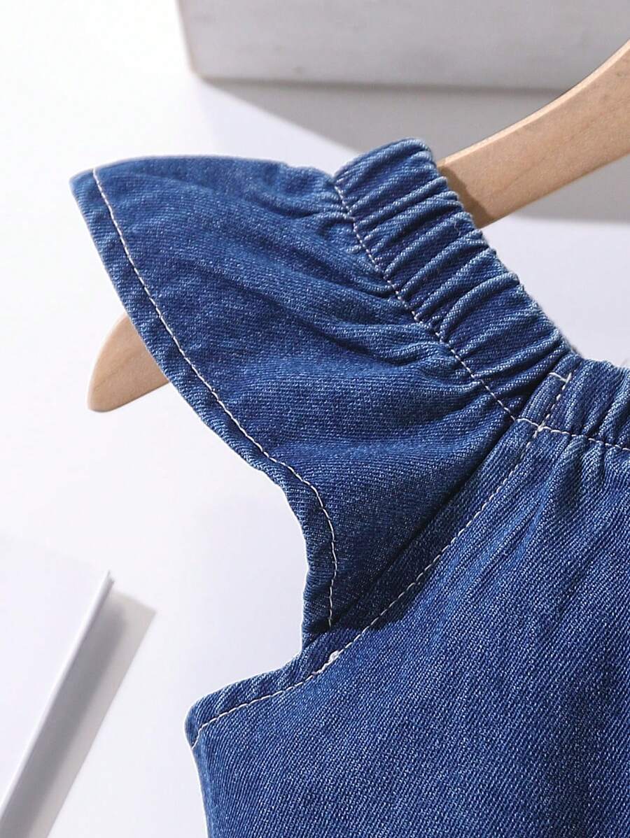 SHEIN 2-Piece Set Of Girls' Toddler Casual Style Sporty Flutter Sleeve Waist-Tied Denim Top ...