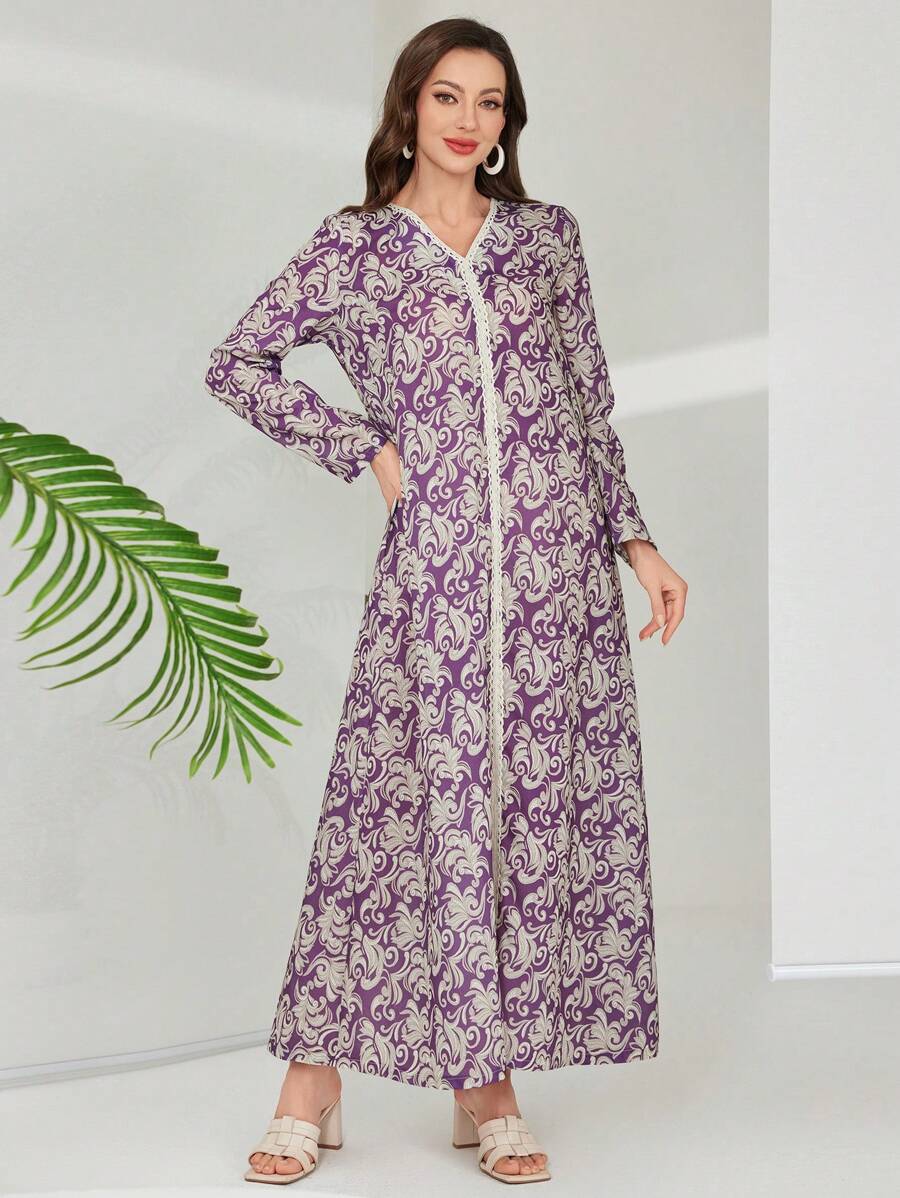 SHEIN Najma /Arabic Style 2025 New Floral Print Casual Long Dress For ...