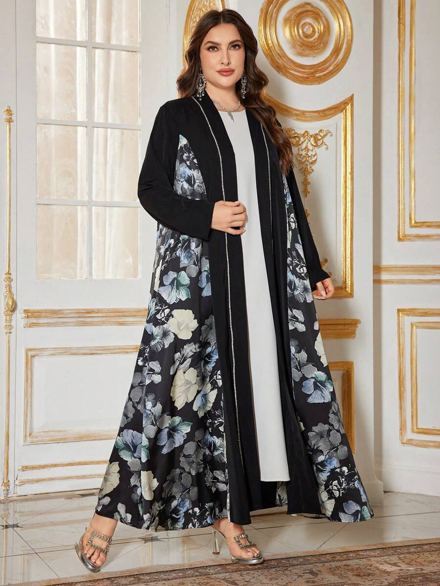 SHEIN Najma Plus Size Middle East Patchwork Jacquard Arabic Robe Jacket ...