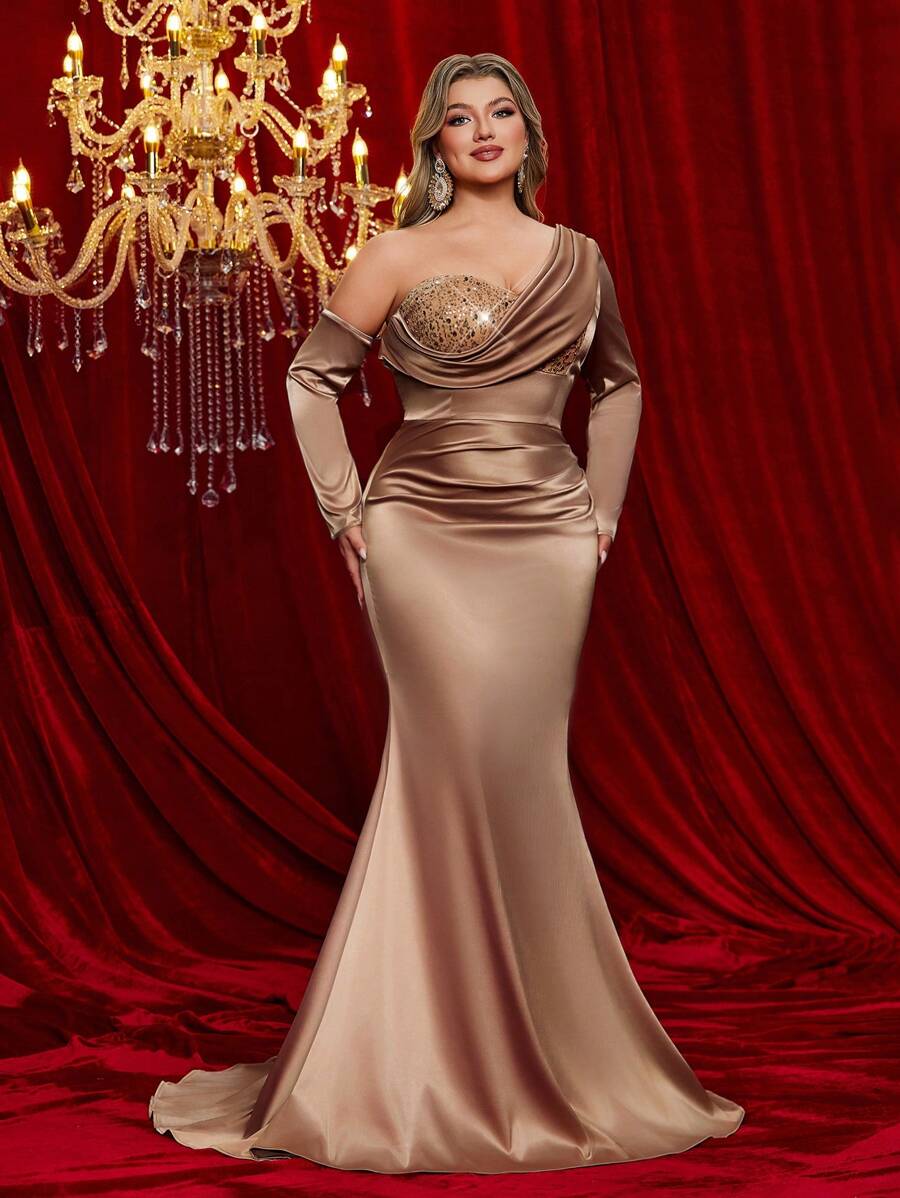 SHEIN X Izzy Darnell Glamrae Plus Size Elegant Champagne Color ...