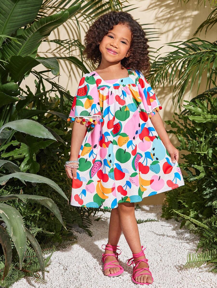 Young Girl Ditsy Floral Fringe Trim Fitted Mini Dress | SHEIN UK