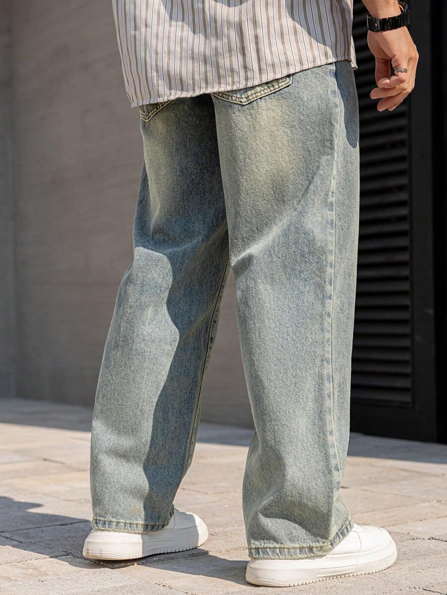 Manfinity Homme メンズ ゆったりストレートレッグジーンズ ポケット付き、カジュアルで万能 | #SHEINfashionweek