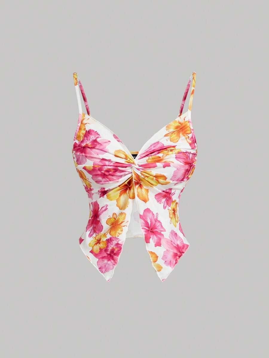 SHEIN MOD Damen Tropical Muster Twist Strickoberteil Crop Top, Urlaubs ...