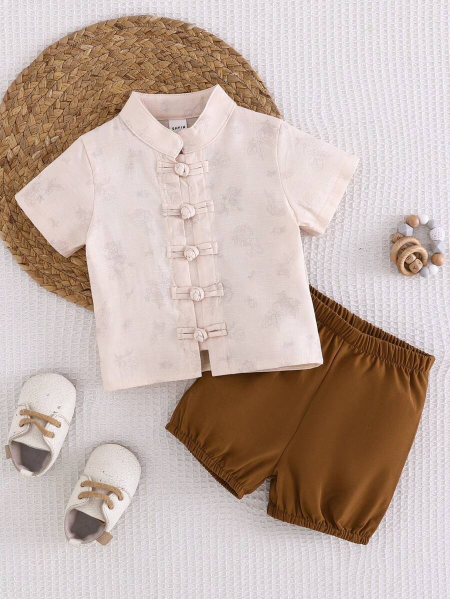 2 Stück Baby Jungen Chinesischer Stil Einfachreiher Top und Shorts Set ...