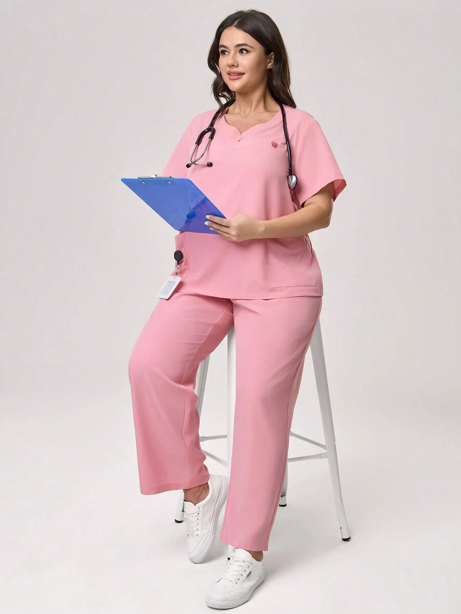 TaskEZ Plus Size Women Short Sleeve Pocket Top And Pants Scrub Uniform ...