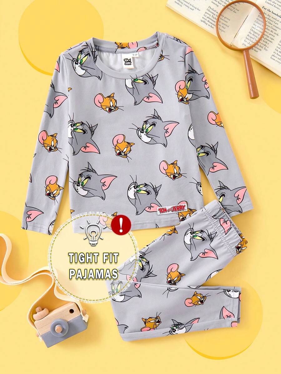 TOM & JERRY X SHEIN Young Boy Cartoon Allover Print Snug Fit Sleepwear Set - Long Sleeve Top ...