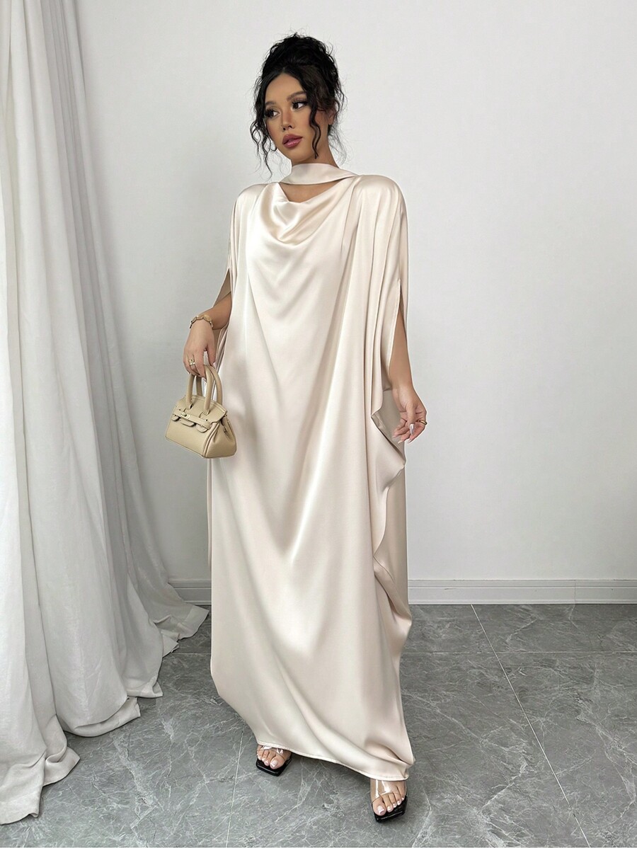 Elenzga Elegant Chic High-End Loose Batwing Sleeve Dress With Long Scarf Collar | SHEIN USA