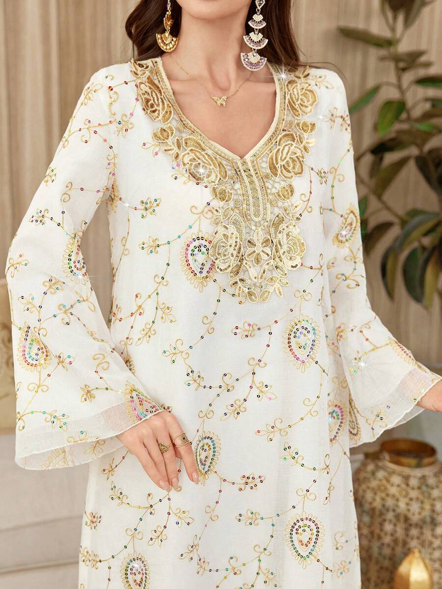 Al Najma Embroidered Jacquard Beaded Collar Maxi Turkish & Arabian ...