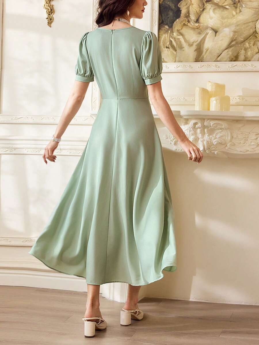 Vintamour Vintage Classic Elegant Women Long Dress With Button Flared ...
