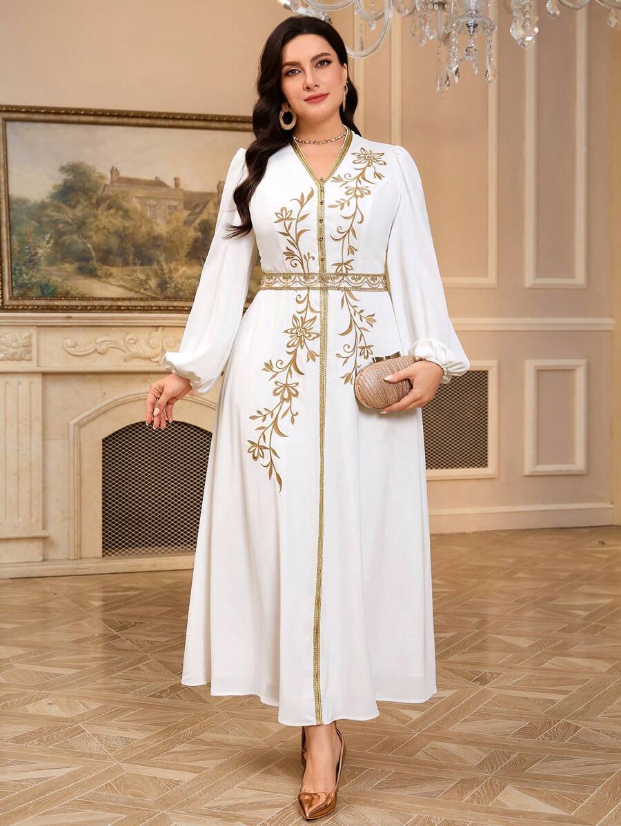 SHEIN Najma CURVE Oversize Damen Kleid mit Pflanzen Muster, Rüschärmeln ...