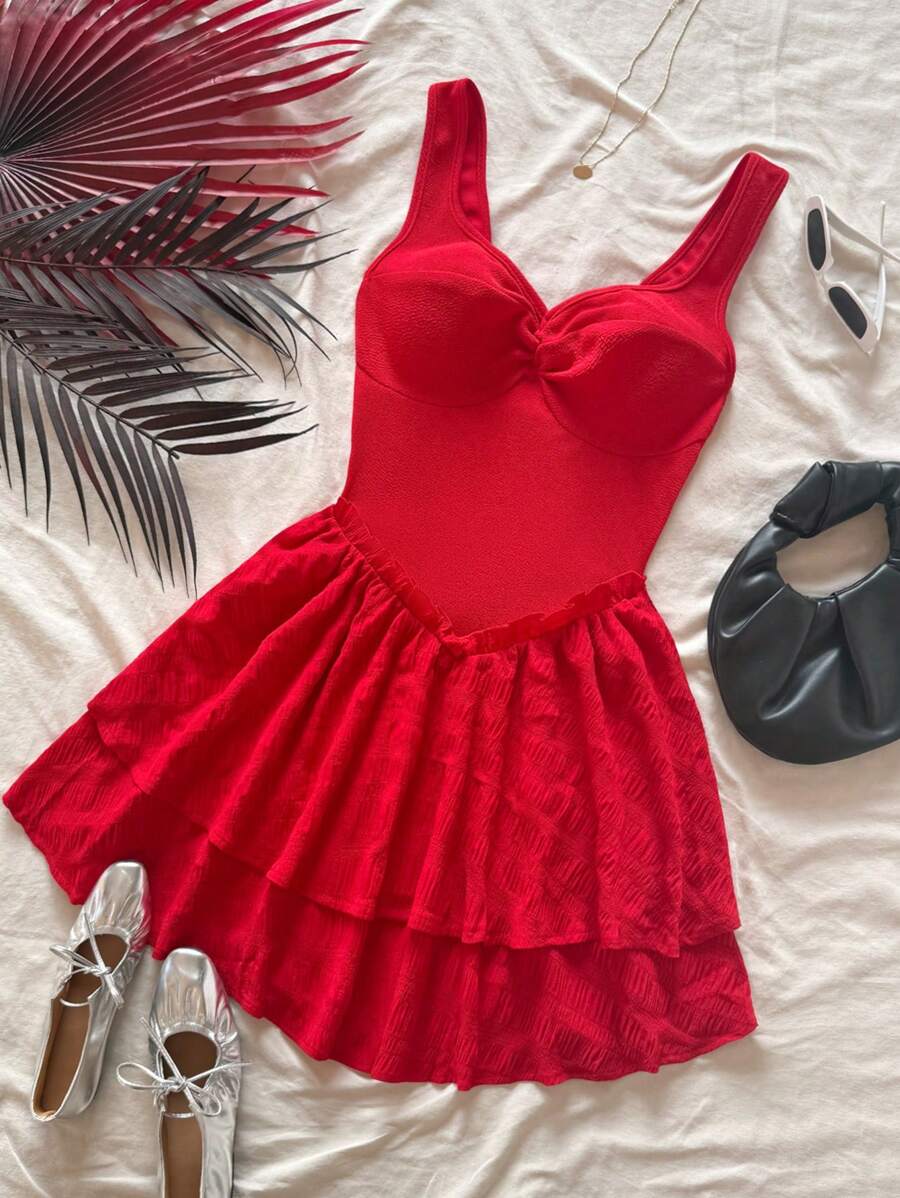 SHEIN Dreamara Romantic Strapless Tiered Mini Dress, Suitable For ...