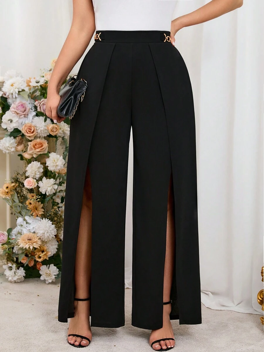 SHEIN Clasi Plus Size Solid Color Split Leg Pants, Commuter Style Old ...