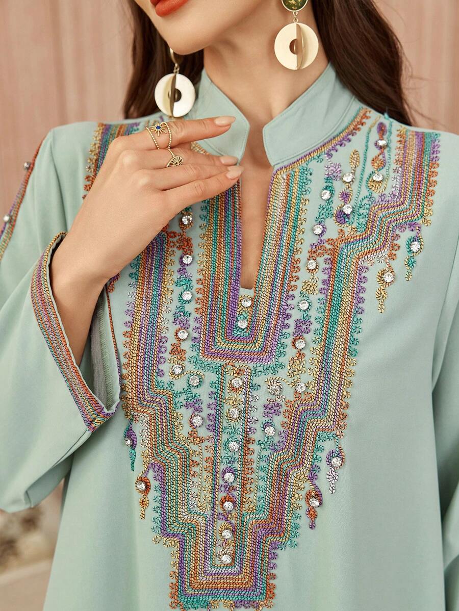 SHEIN Najma Women's Elegant Embroidered & Rhinestone Decor Loose Robe ...