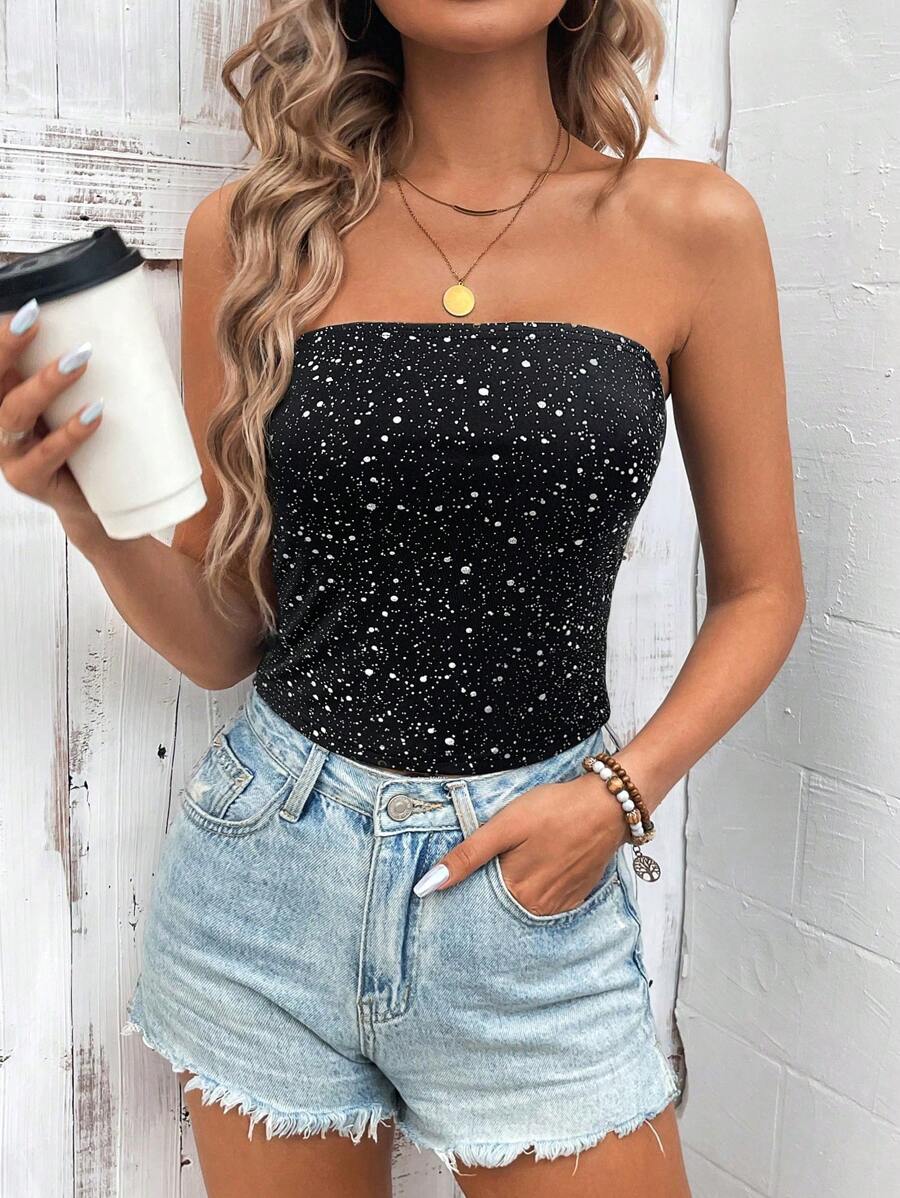 SHEIN LUNE Sparkly Fabric Crop Top, Casual Resort Elegant Streetwear ...