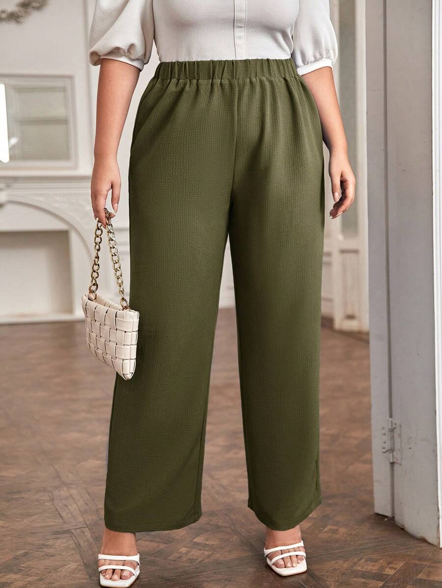 SHEIN LUNE Plus Size Casual Solid Color Pants, Minimalist And ...