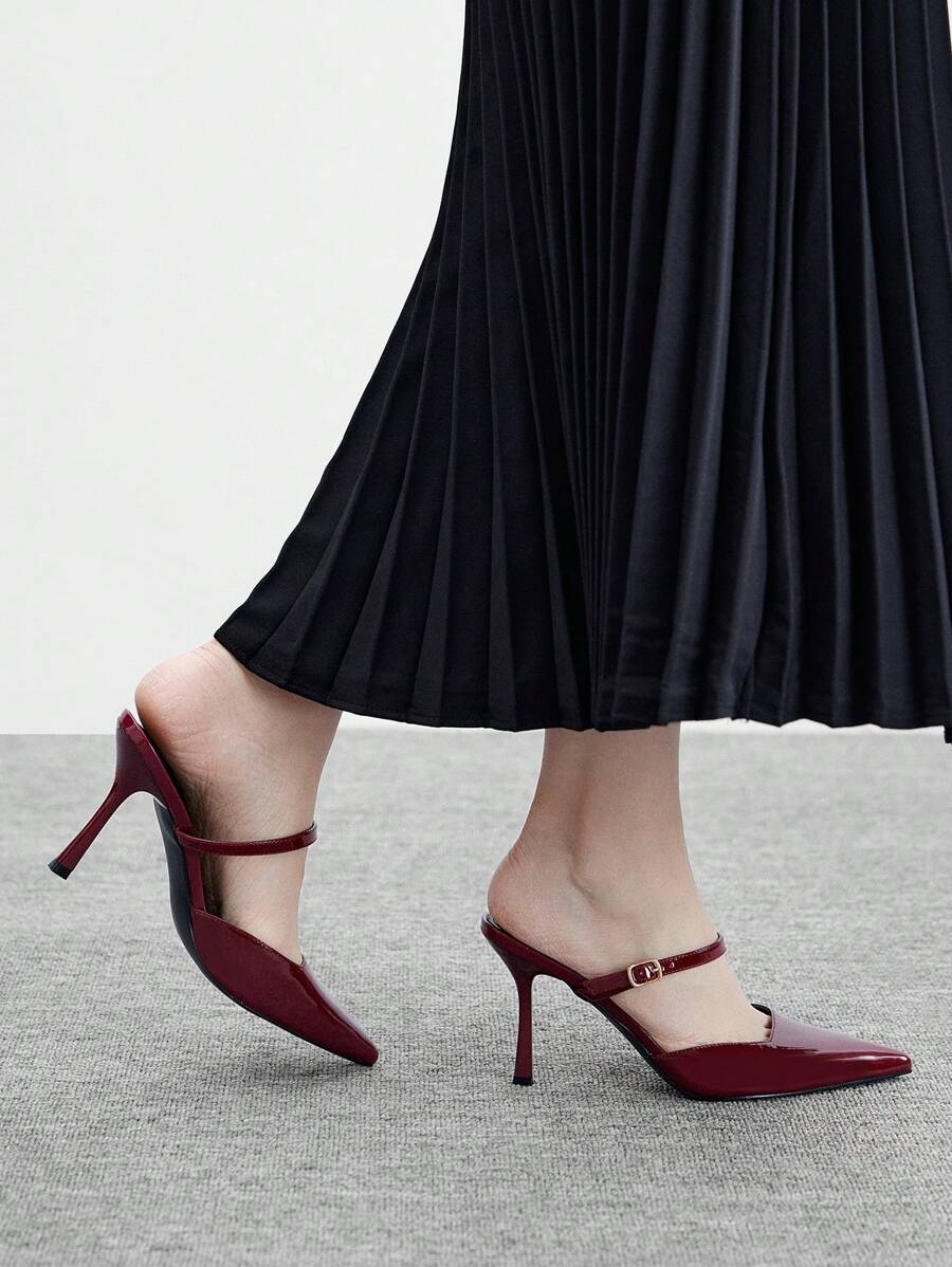 CUCCOO BIZCHIC Burgundy Patent Leather Pointed Toe Stiletto High Heel ...