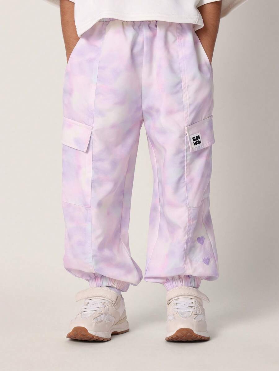 SUMWON Young Girls Comfy Tie Dye Cargo Nylon Pant With Label | SHEIN UK