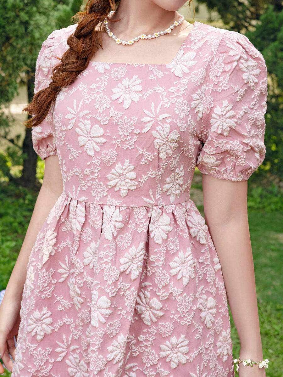 SHEIN 1 ชิ้น ชุดเดรสคาสูลแขนพัฟกระดุม ลายดอกเดซี่ เนื้อผ้าเกลียวสำหรับวัยรุ่นหญิง น่ารักและ ...