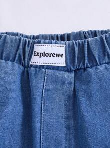 Vaqueros casuales de pierna ancha con estampado de letras y bolsillos ...