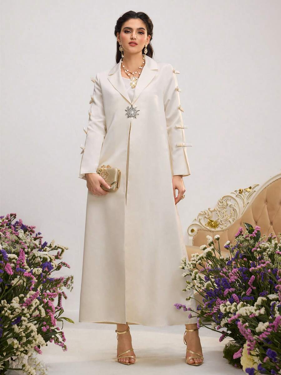 Al Najma Abaya árabe elegante de manga larga con cuello de solapa de ...