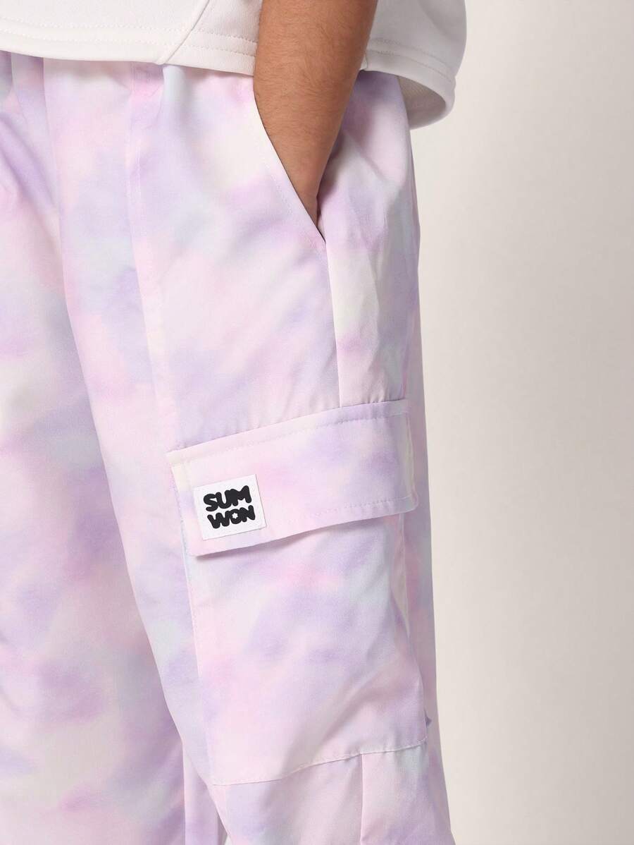 SUMWON Young Girls Comfy Tie Dye Cargo Nylon Pant With Label | SHEIN UK