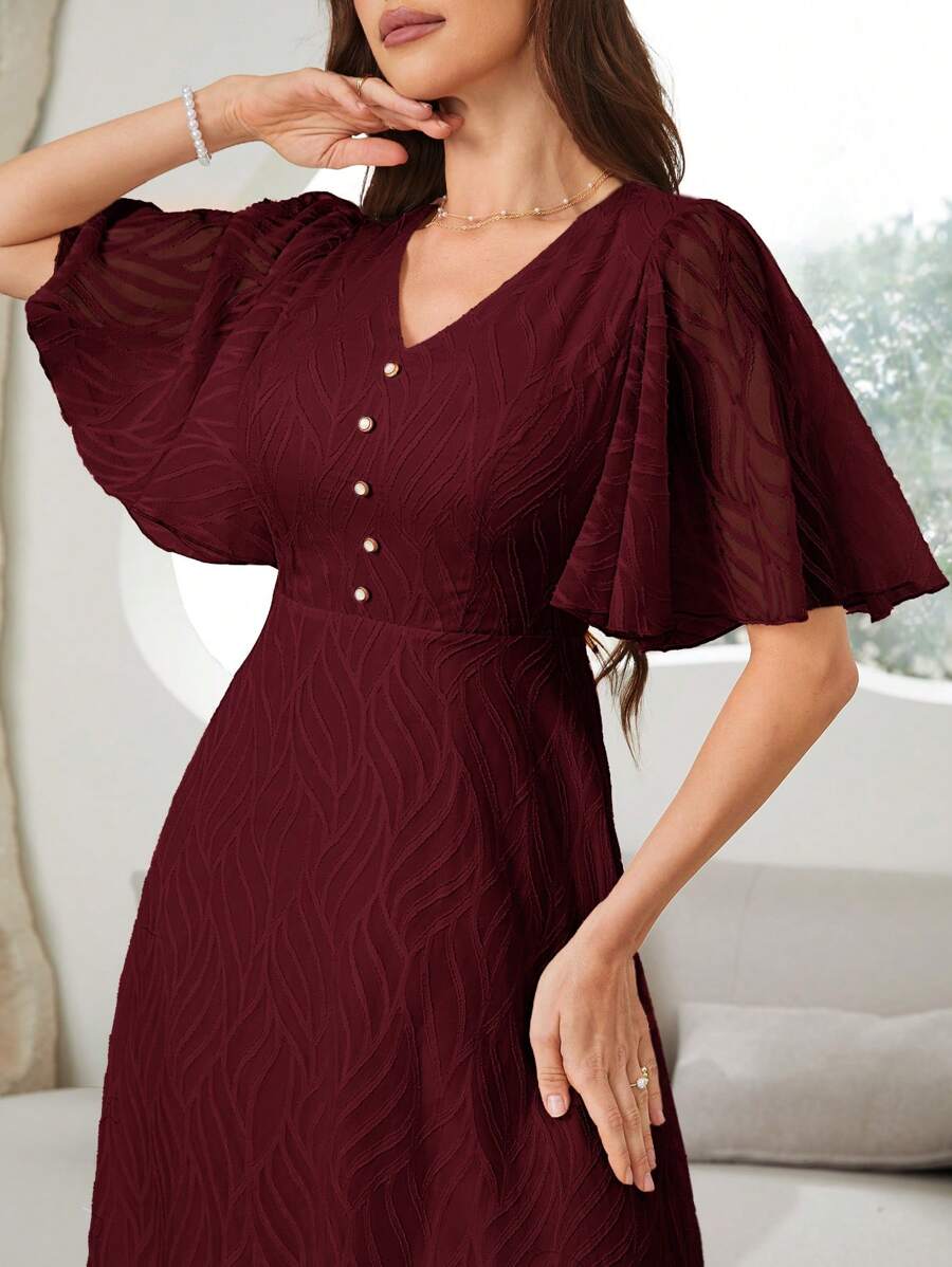 Modelyn Women V-Neck Ruffle Sleeve Fashionable Party Gathering Matched ...