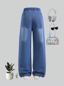 Vaqueros casuales de pierna ancha con estampado de letras y bolsillos ...