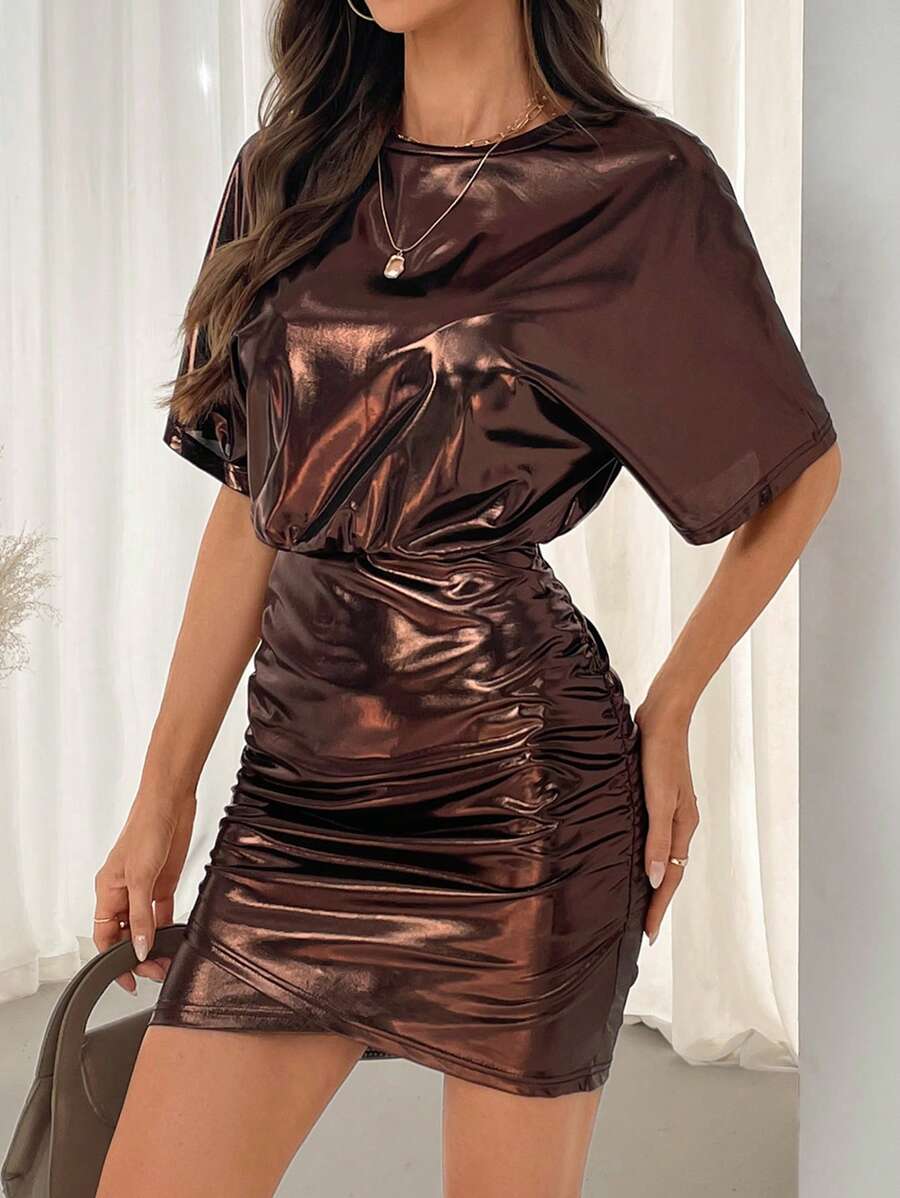 SHEIN LUNE Shiny Sequin Fabric Elegant Party Champagne Short Sleeve ...