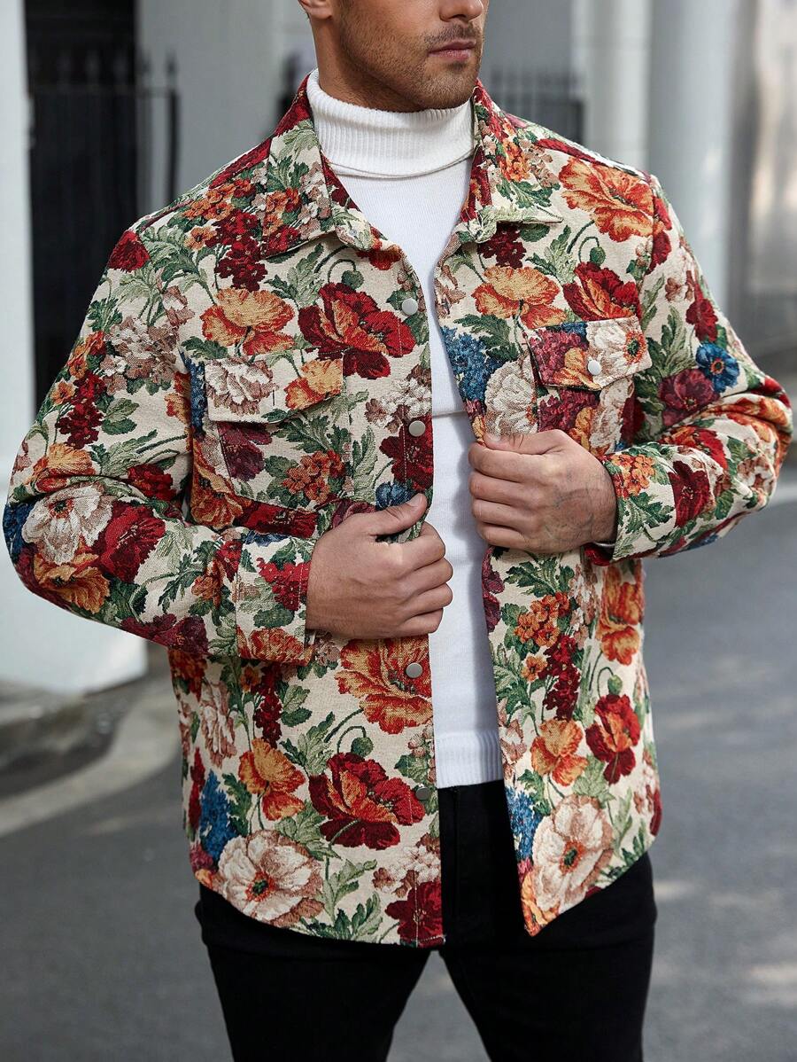 Manfinity Men Plus Size Floral Jacquard Single-Breasted Jacket for Sale ...