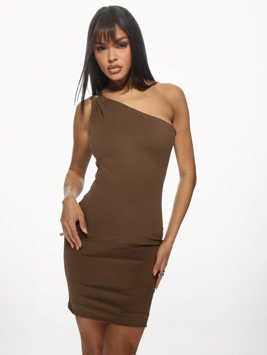 MISSGUIDED One Shoulder Ruched Mini Bodycon Dress Elegant Stretch Form ...