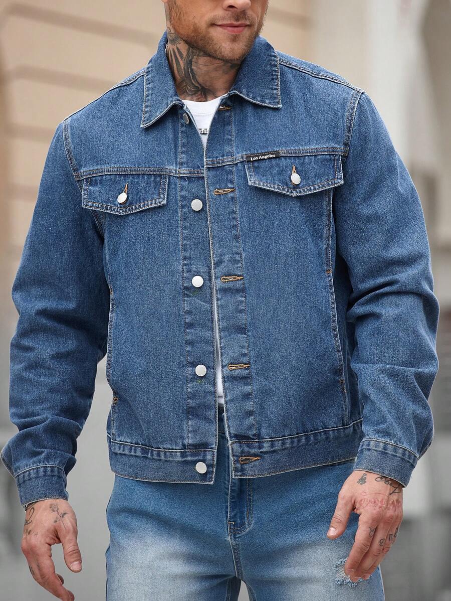 Manfinity Homme Men's Vintage Style Blue Cropped Denim Jacket | SHEIN USA