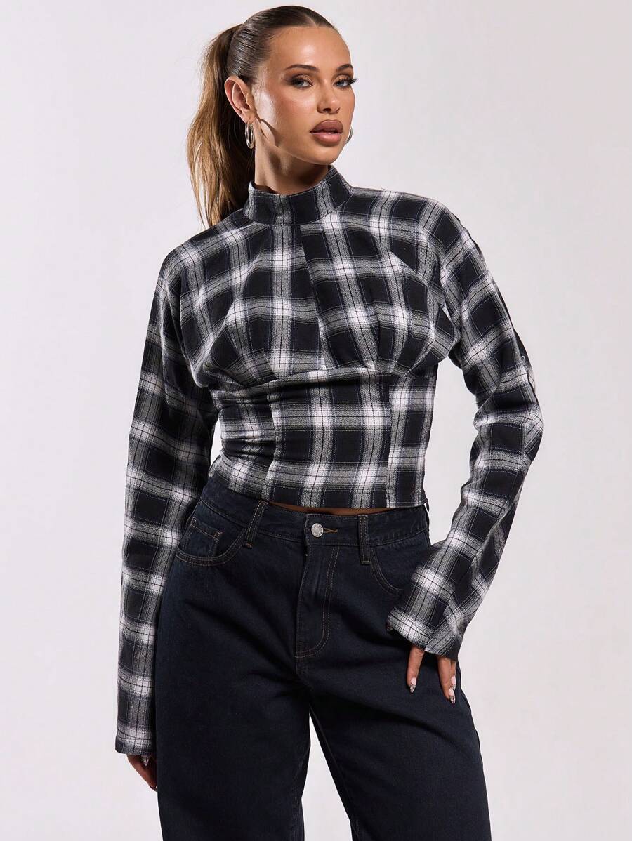 MUSERA High Neck Cinched Waist Long Sleeve Slouch Top Spring Casual ...