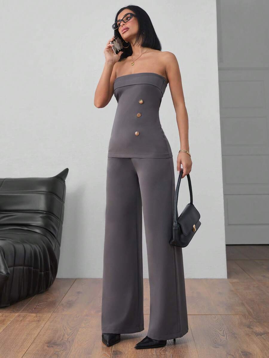 SHEIN Ensemble de costume femmes avec boutons en or massif | Mode en ...