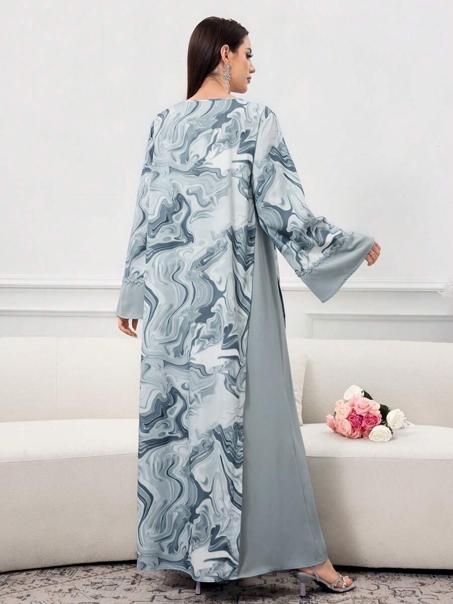 SHEIN Najma Women Elegant Marble Print Splice Arabic Style Dress | SHEIN UK