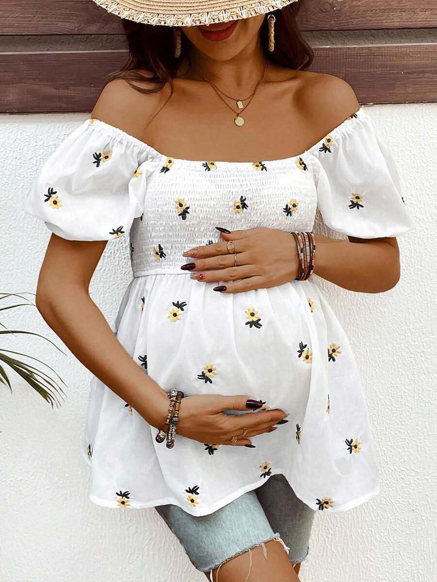 SHEIN Top d'allaitement bohème brodé pour femme enceinte, pour le ...
