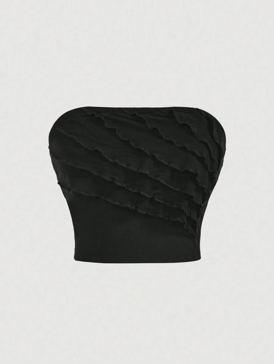 SHEIN MOD Multi-Layered Ruffled Sexy Black Tube Top, Going Out Top ...